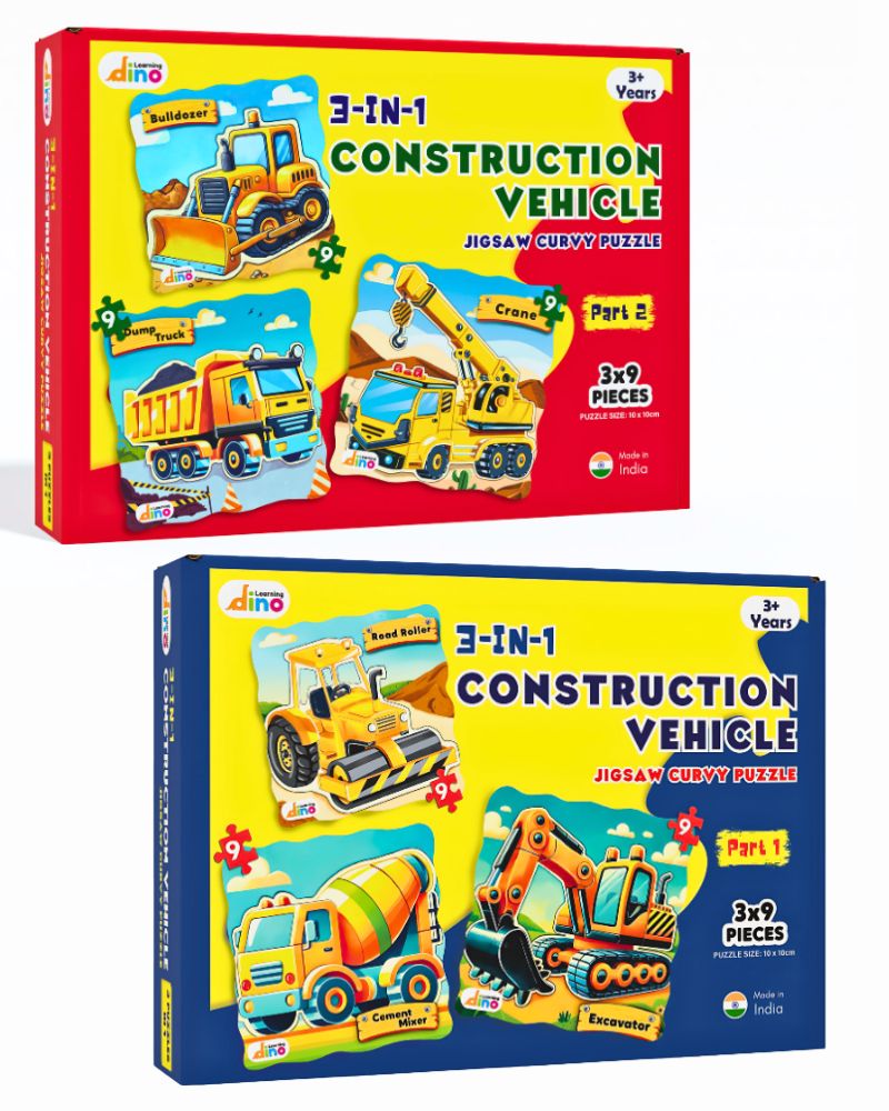 3-in-1 Construction Vehicles Puzzle Combo