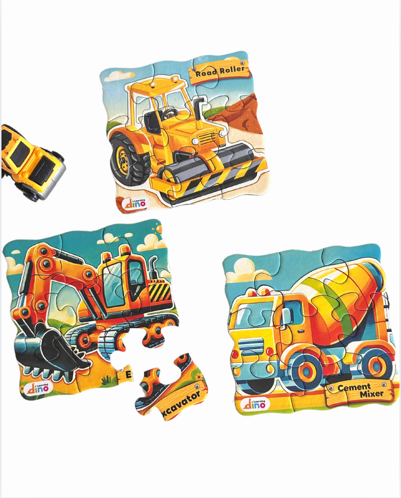 3-in-1 Construction Vehicles Puzzle Combo