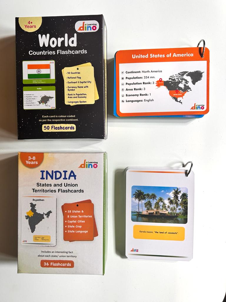 World Country Flags and India State and Capital Flashcards Combo For k